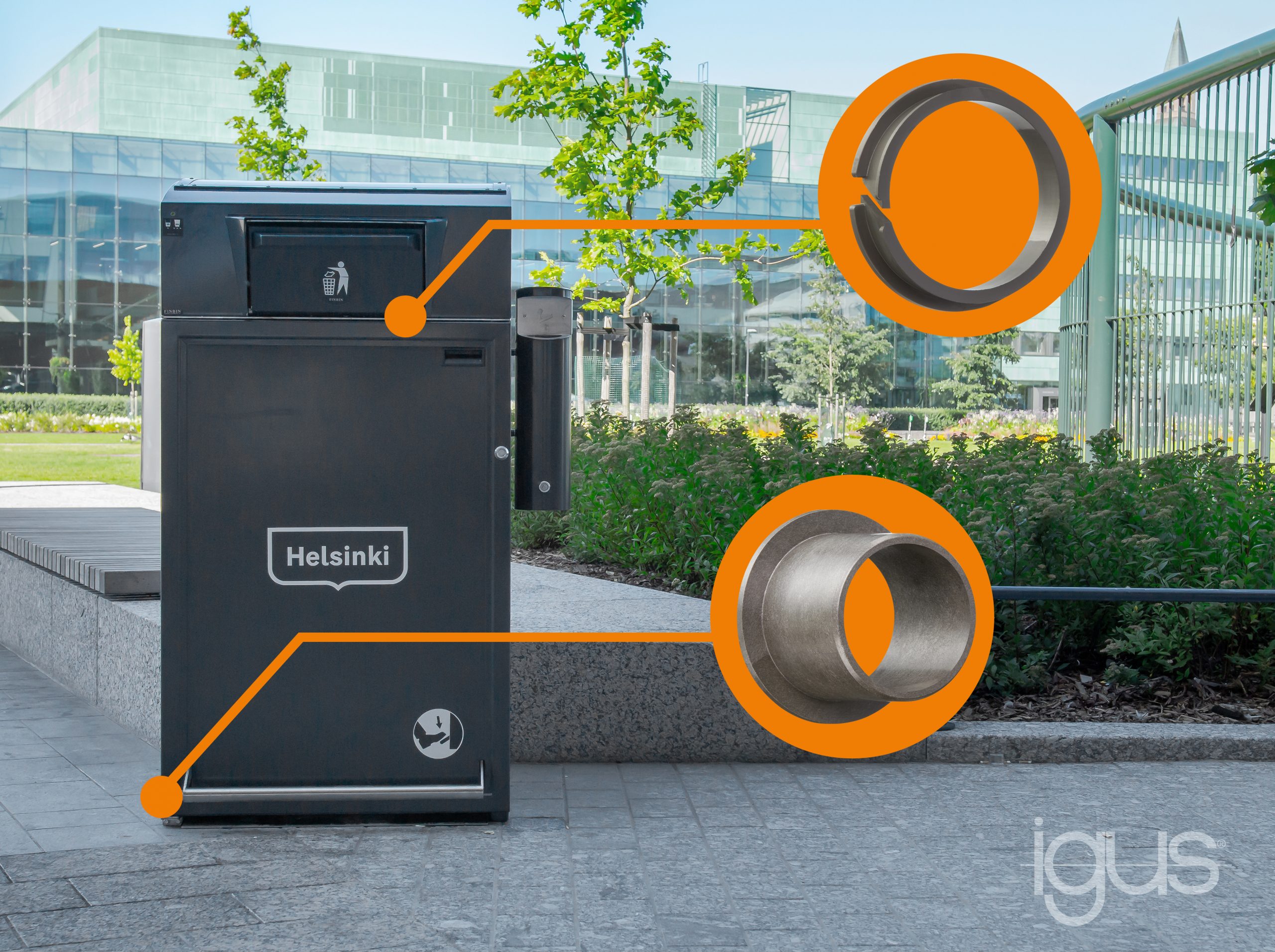 Solar-powered trash bin made with plastic plain bearings | igus®
