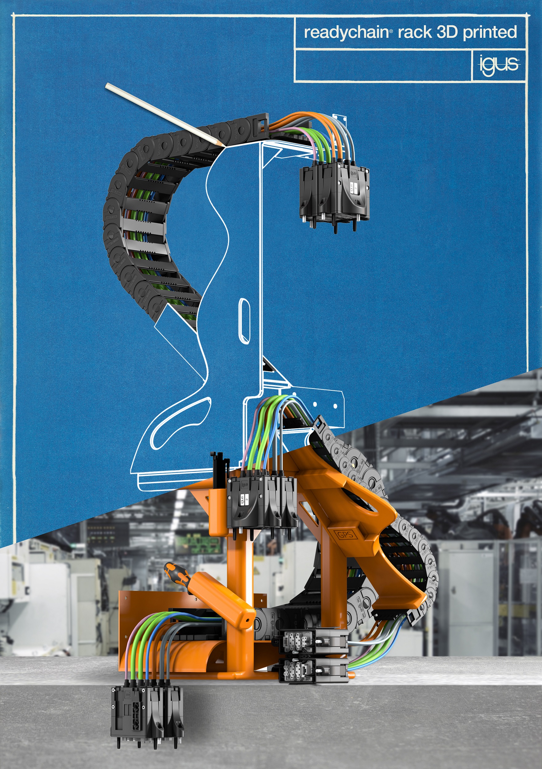 3D-printed, lightweight pre-assembled cable carrier rack | igus