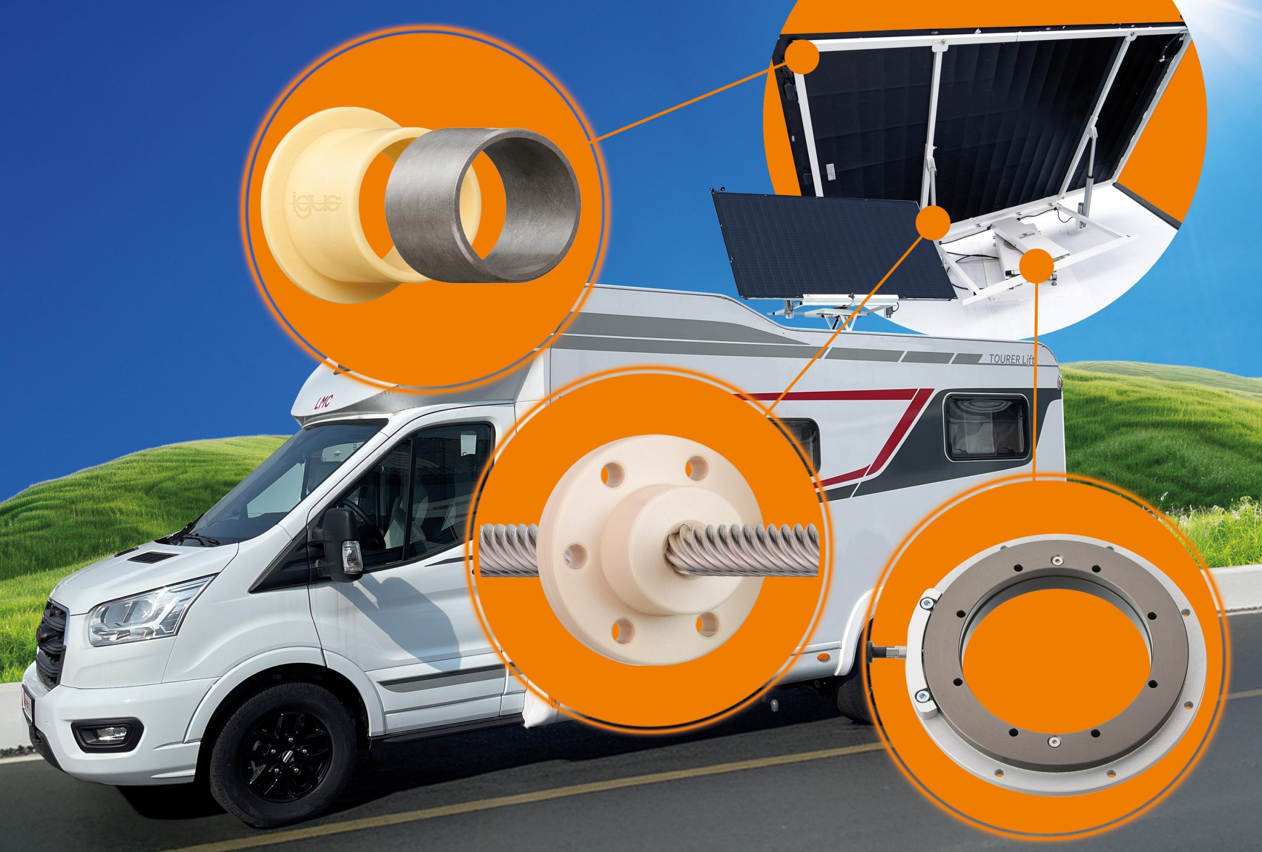 Plastic bearings, nuts & slew rings for solar powered RV's | igus®